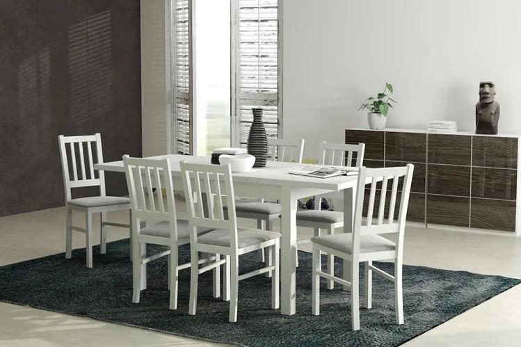 Drewmix jídelní sestava DX 42 odstín dřeva (židle + nohy stolu) bílá, odstín lamina (deska stolu) ořech, potahový materiál látka