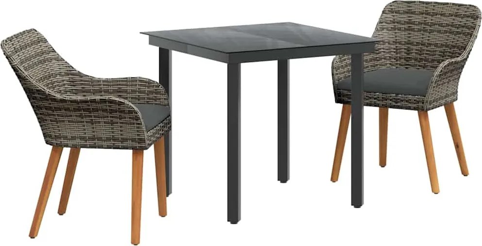 Zahradní jídelní souprava 3 ks Šedá polyratan 3261684