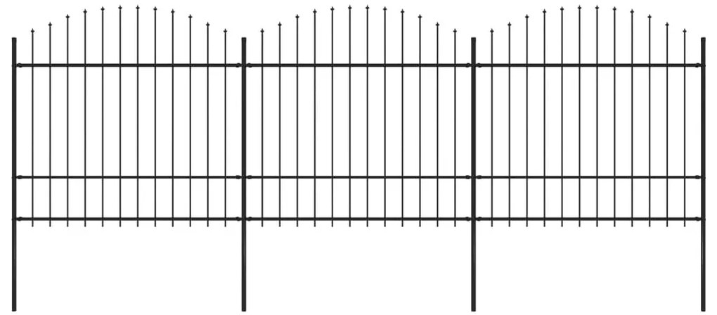 Zahradní plot s kopím nahoře ocelový 537 x 175 cm černý