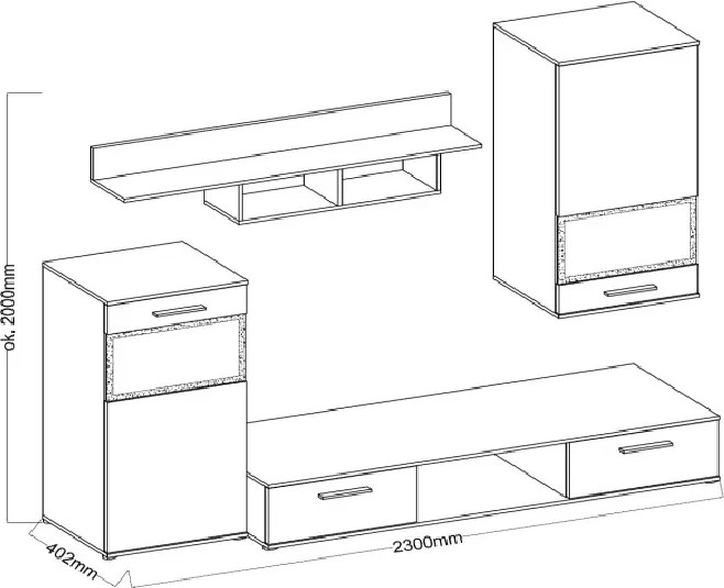 Nábytek Elegance Obývací stěna BLUS sonoma bez LED osvětlení