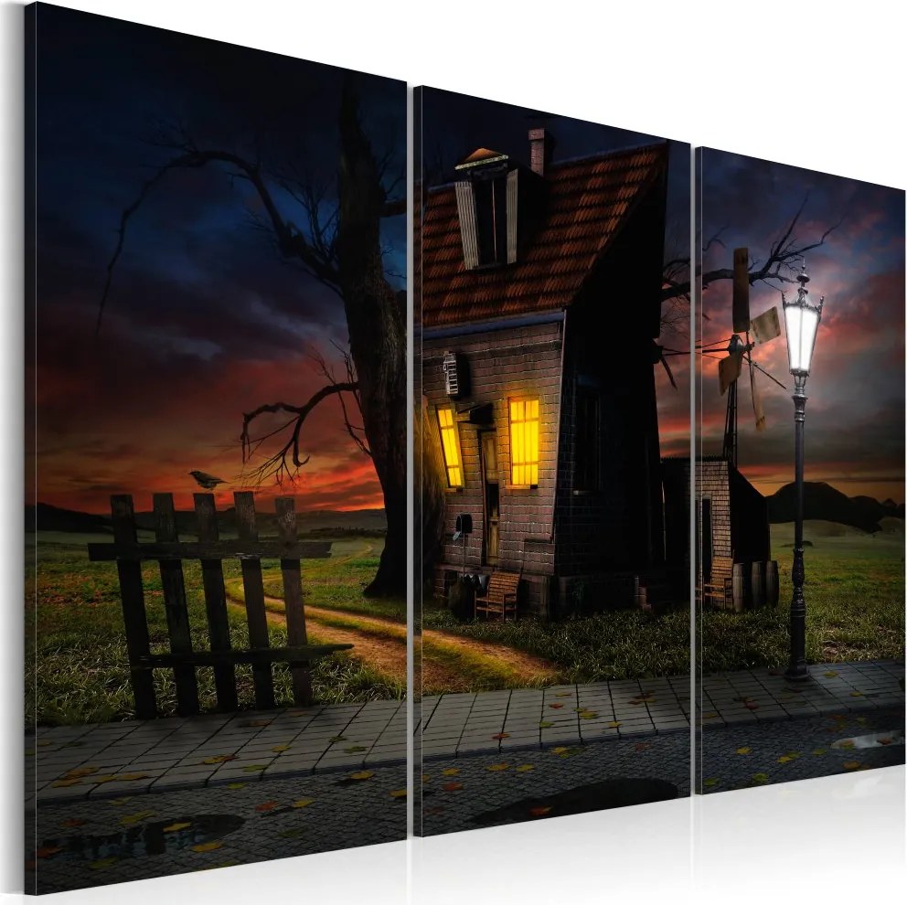 Obraz na plátně Bimago - Haunted house - triptych 60x40 cm