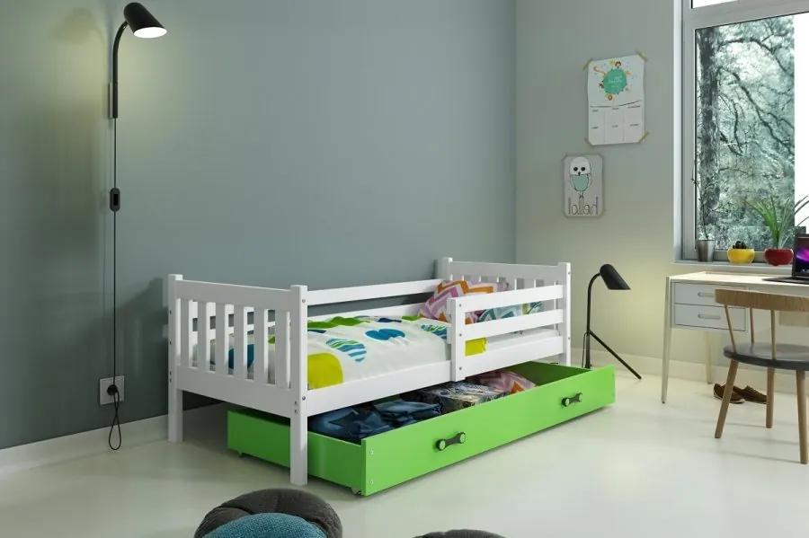 Falco Dětská postel Carlo 80x190 s úložným prostorem, bílá/zelená
