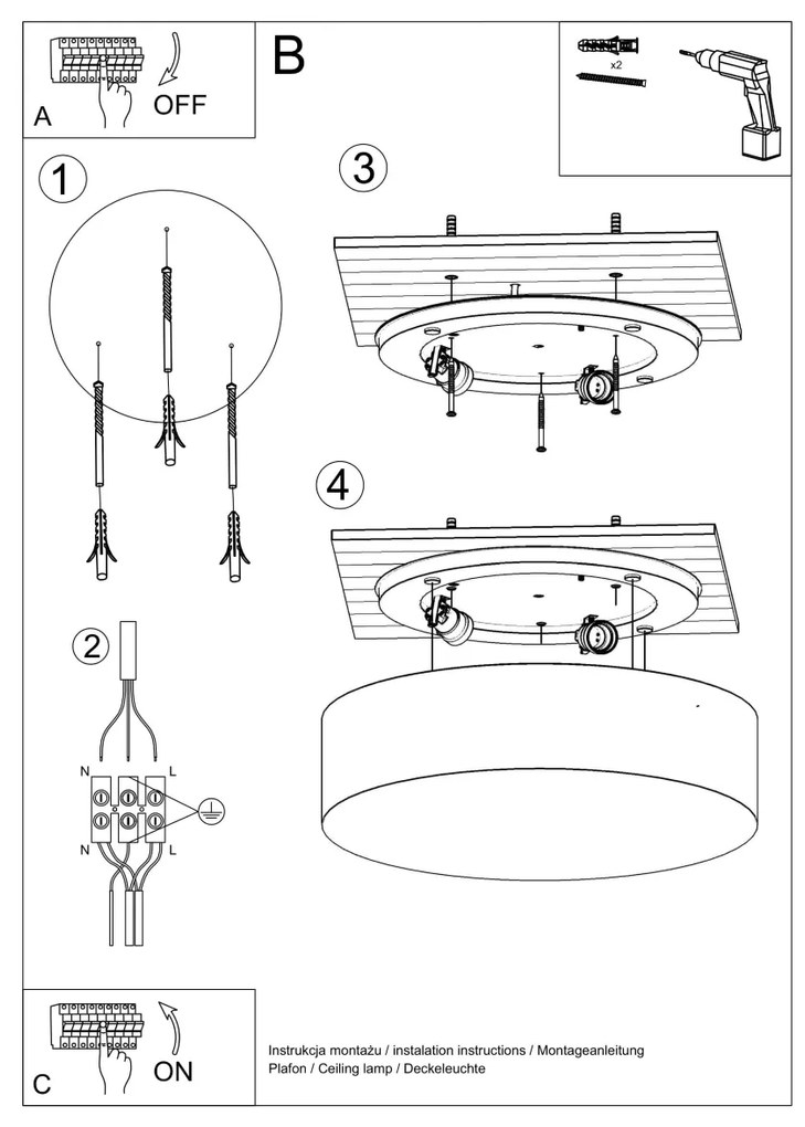 Stropní svítidlo Arena, 1x černé plastové stínítko, (bílý plast), (fi 35 cm)
