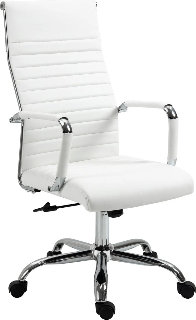 Ergonomická kancelářská židle Vinsetto s funkcí naklápění, výškově nastavitelná otočná židle, čalouněná umělou kůží, bílá, 54 x 62 x 104-114 cm | Aoso