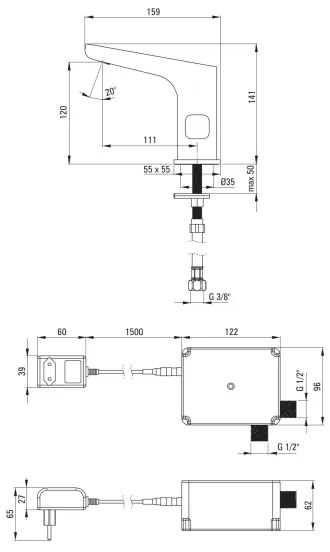 Deante BQH_029V -Bezdotyková umyvadlová baterie s regulací HIACYNT 230/6V chrom