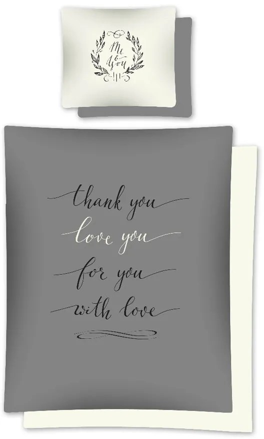 DETEXPOL Povlečení Love You grey Bavlna, 140/200, 70/80 cm