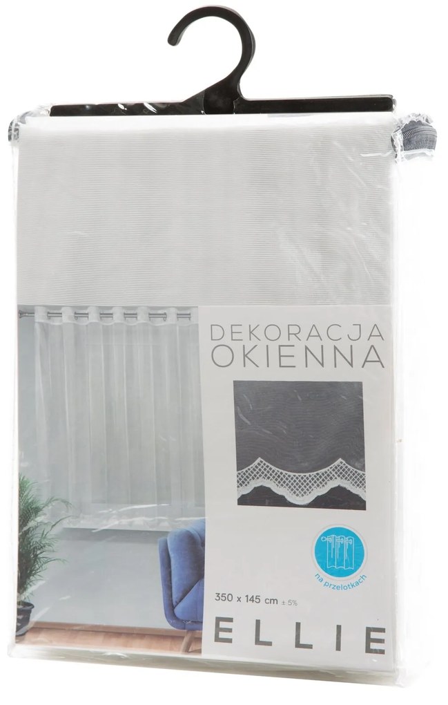 ZÁCLONA NA KROUŽCÍCH ELLIE 350X145 CM BÍLÁ