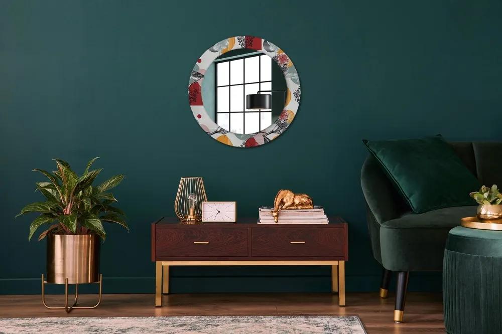 Kulaté dekorativní zrcadlo Abstrakce s ptáky fi 60 cm