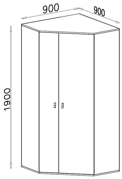 Rohová šatní skříň Planet, dub/bílá/modrá