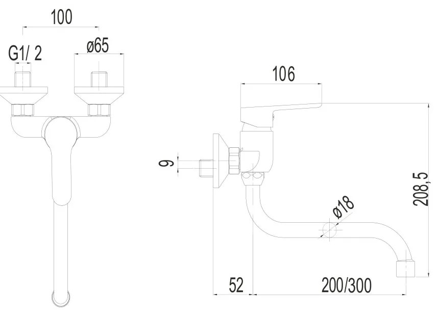 Mereo Zuna dřezová nástěnná baterie 150 mm s ramínkem trubkovým 18 mm 200 mm mosaz chrom CB30101Z