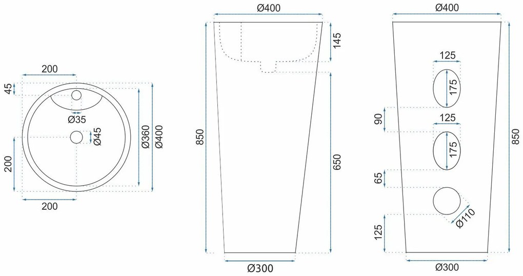 Volně stojící keramické umyvadlo REA BLANKA černé