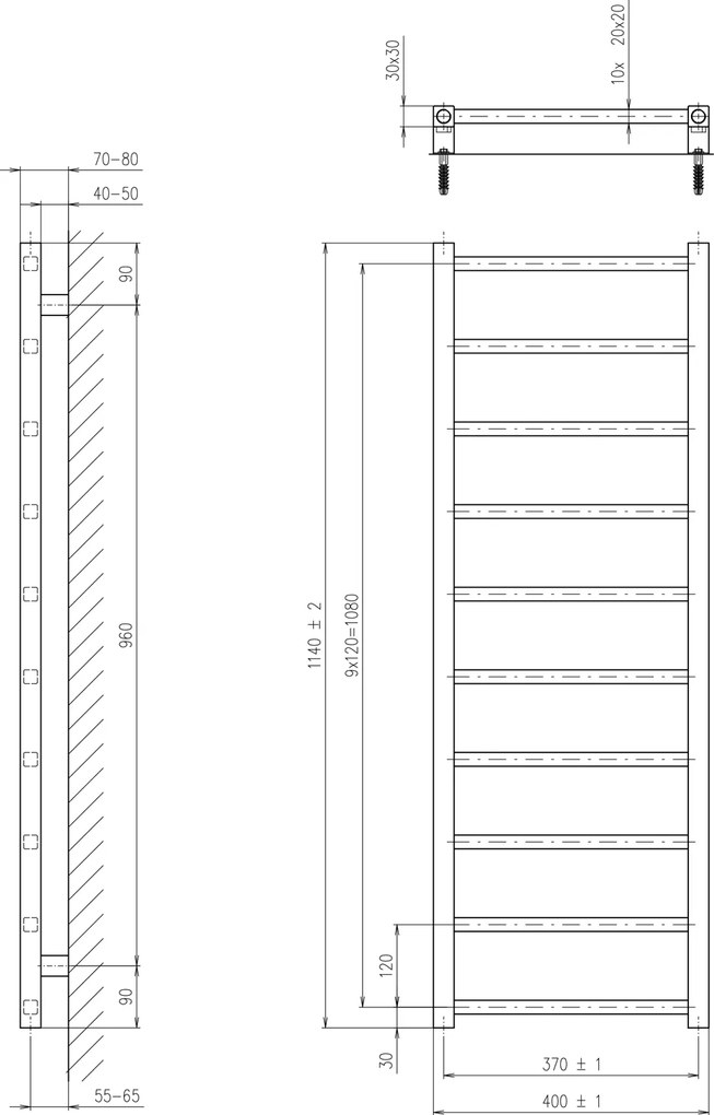 Sapho METRO LIGHT otopné těleso 400 x 1140 mm černá mat IR445TB