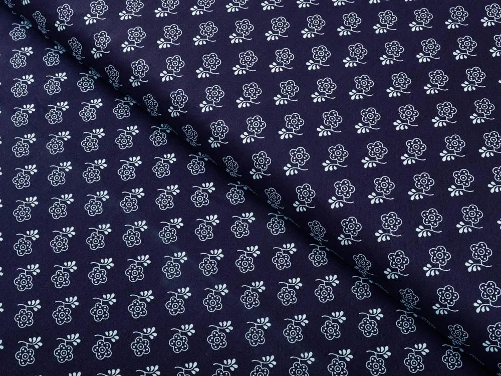Biante Bavlněný povlak na polštář s lemem Sandra SA-354 Bílé květy na tmavě modrém 30 x 50 cm