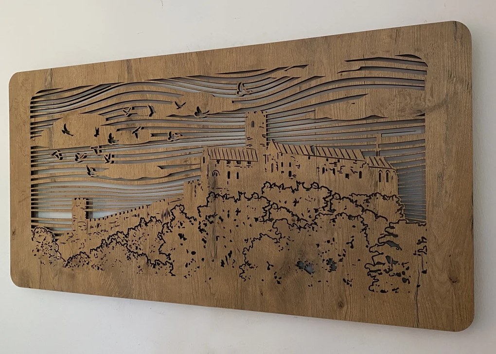Li-Go "Bezděz" světelný obraz s baterií 100x50cm varianta: ovládání na obraze včetně dálkového ovladače, provedení: dub světlý