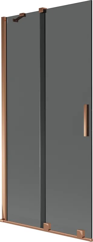 Mexen Velar, 2-křídlová posuvná vanová zástěna 90 x 150 cm, 8mm šedé sklo, růžové zlato, 896-090-000-41-60
