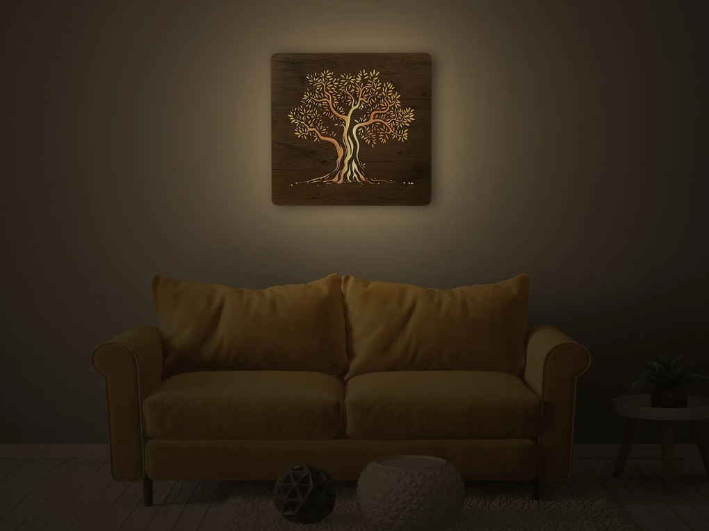 Li-Go "Olivovník" světelný obraz s baterií 62x62cm varianta: ovládání na obraze bez dálkového ovladače, provedení: dub