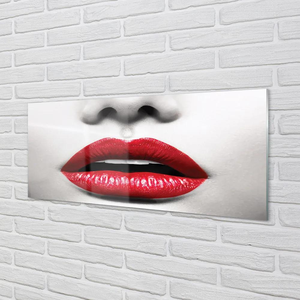 akrylový obraz Červené rty nos žena 120x60 cm