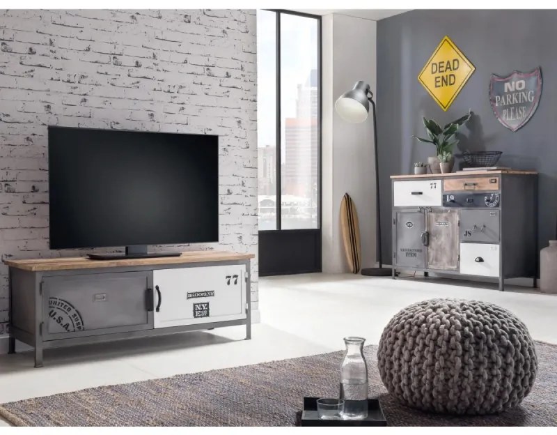 furniture-nabytek.cz - Masivní komoda Pineford z mangového dřeva, lakovaná, vícebarevná – 120×45×96 cm