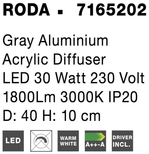 LED stropní svítidlo Roda 40 Světla šedá