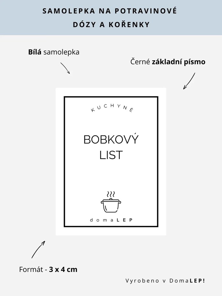 Samolepka na kořenky BOBKOVÝ LIST bílá 3 × 4 cm základní písmo