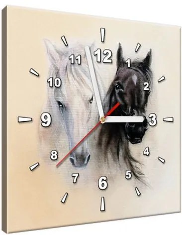 Tištěný obraz s hodinami Black and White Horses 30x30cm ZP2502A_1AI