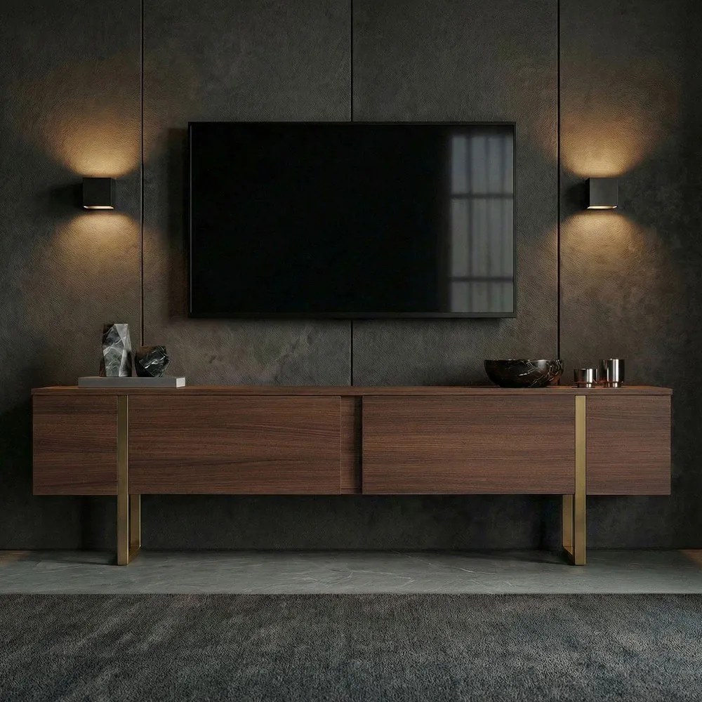 TV stolek v dekoru ořechu v tmavě přírodní barvě 180x50x30 cm Onera – Kalune Design