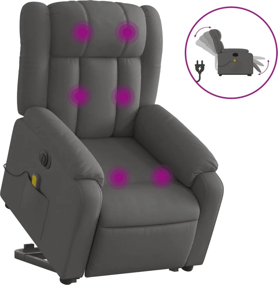 Elektrické zvedací masážní polohovací křeslo tmavě šedé textil 3205353