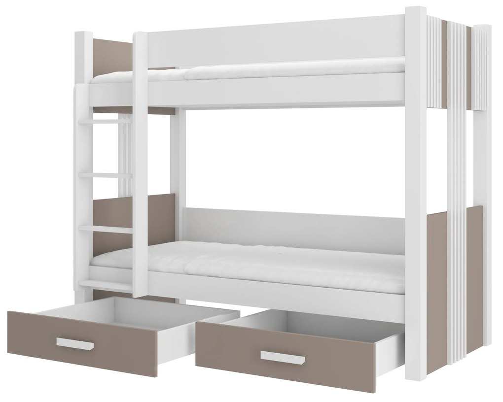 ADRK Patrová postel ARTA, CH-ARTA-W-T-180, 180x80 cm, bílá/truffle