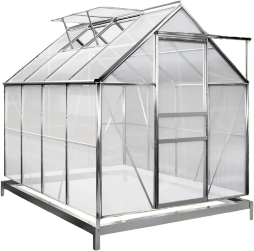 Zahradní skleník z polykarbonátu se základnou M4, 250x190x195cm, transparentní Gardebruk