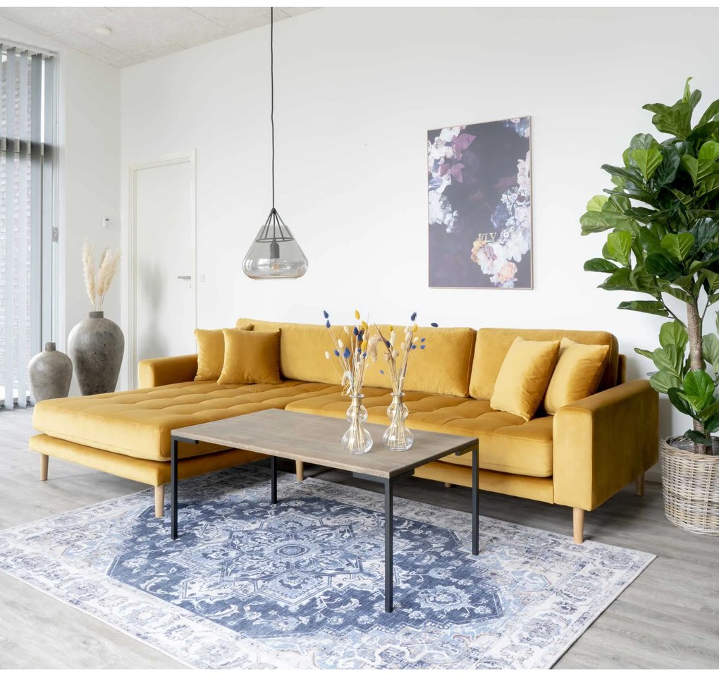 House Nordic Hořčičná rohová pohovka LIDO s lenoškou vlevo
