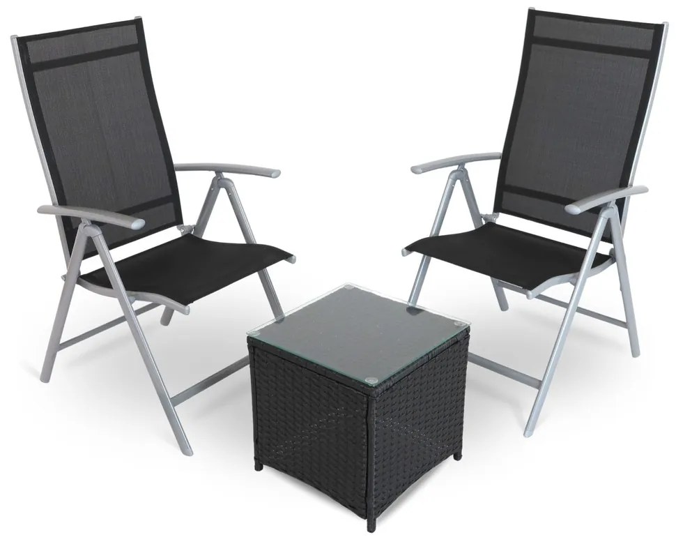 Zahradní balkonový set Fulvio - 2 židle, černá / šedá