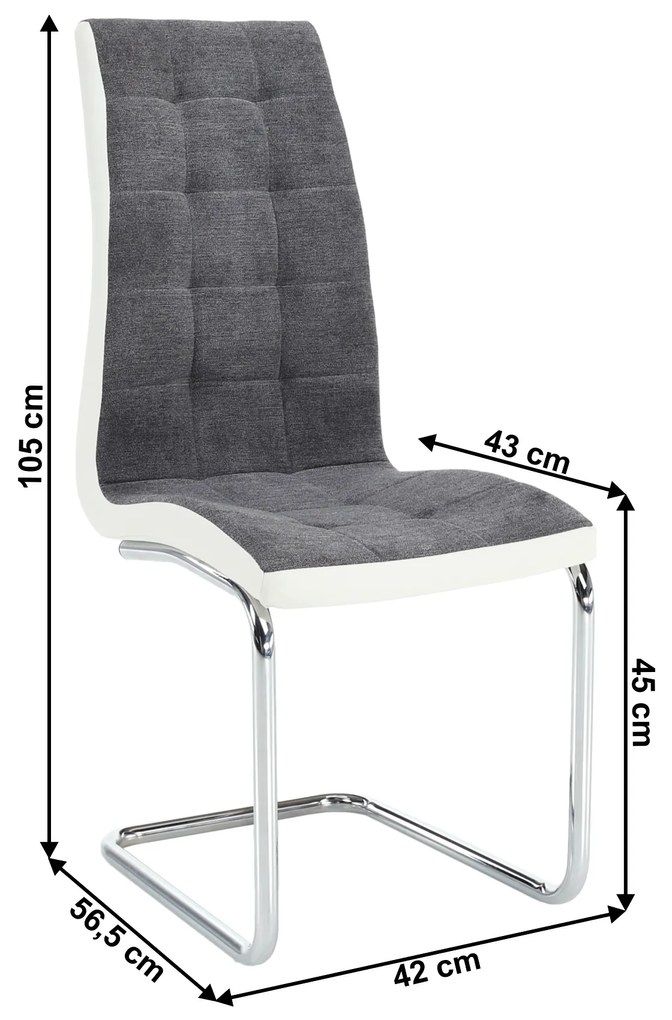 Jídelní židle, tmavě šedá látka / ekokůže bílá / chrom, SALOMA NEW