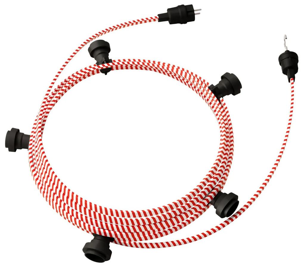 creative cables Hotový světelný řetěz LUMET 7,5 m je sestavený z 5 černých objímek, háčku a zástrčky Barva kabelu: Červená - CM09