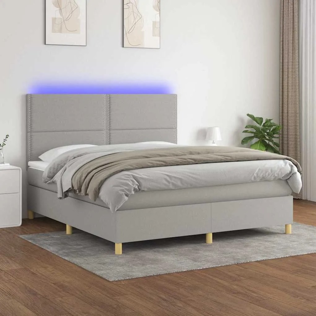 Box spring postel s matrací a LED světle šedá 180x200 cm textil 3135373
