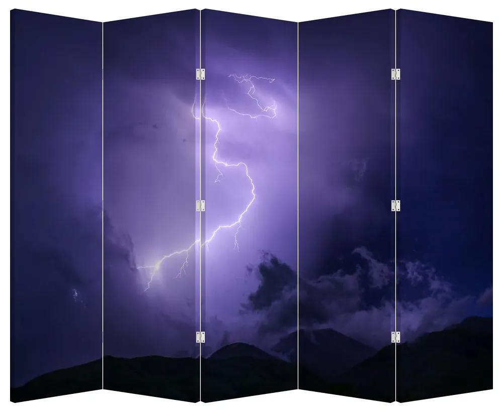 Paraván - Fialová obloha a blesk (210x170 cm)