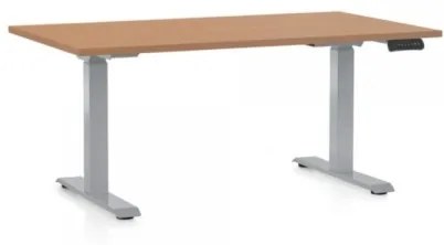 Výškově nastavitelný stůl OfficeTech C, 140 x 80 cm, šedá podnož buk