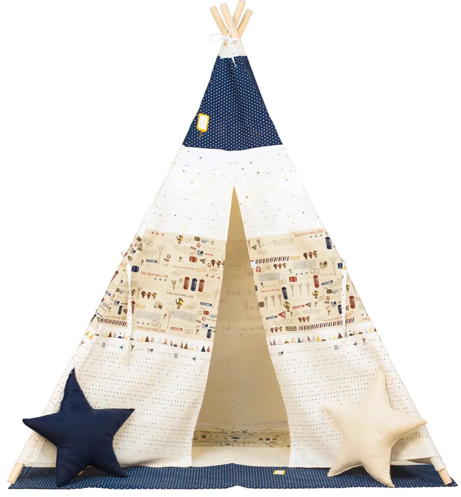 Bino Stan TeePee béžovo-modrý 150 cm