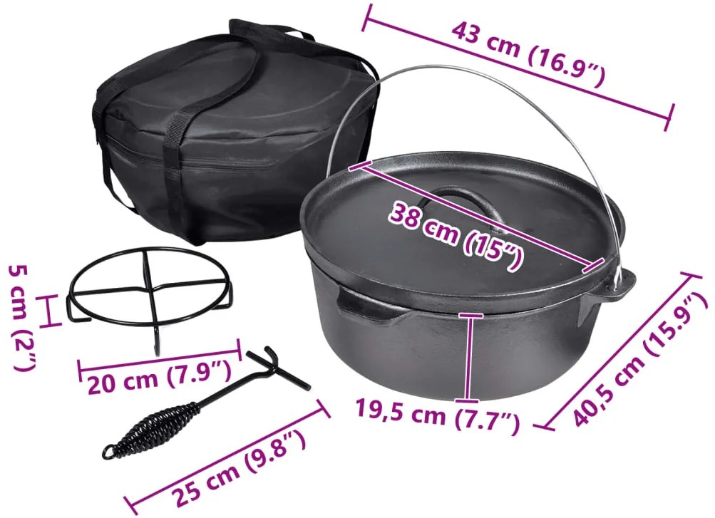 vidaXL Litinový hrnec 11,3 L Dutch Oven s příslušenstvím