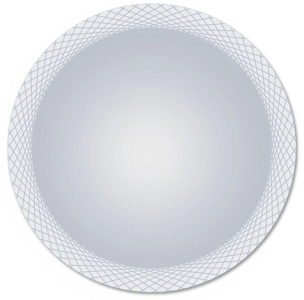 Zrcadlo kruh kulaté na zeď do pokoje do ložnice do předsíně a na chodbu do koupelny nalepovací CROSSLINES ⌀ 60 cm s LED podsvíceným zdobeným okrajem 411-071