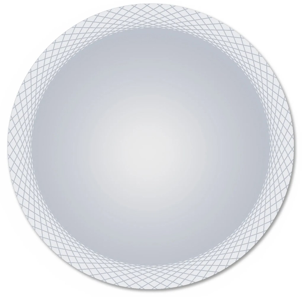 Zrcadlo kruh kulaté na zeď do pokoje do ložnice do předsíně a na chodbu do koupelny nalepovací CROSSLINES ⌀ 60 cm s LED podsvíceným zdobeným okrajem 411-071