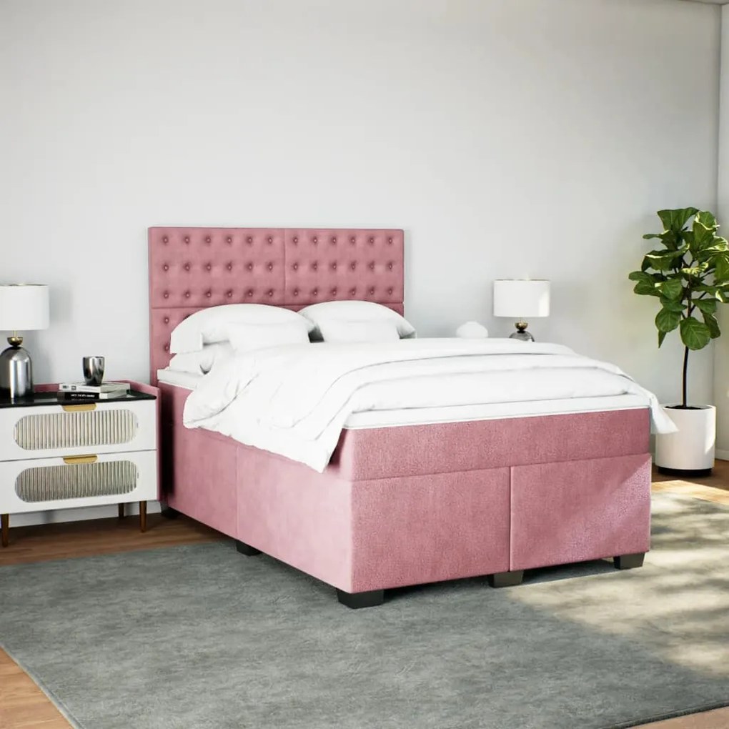 Box spring postel s matrací růžová 140x190 cm samet 3290923