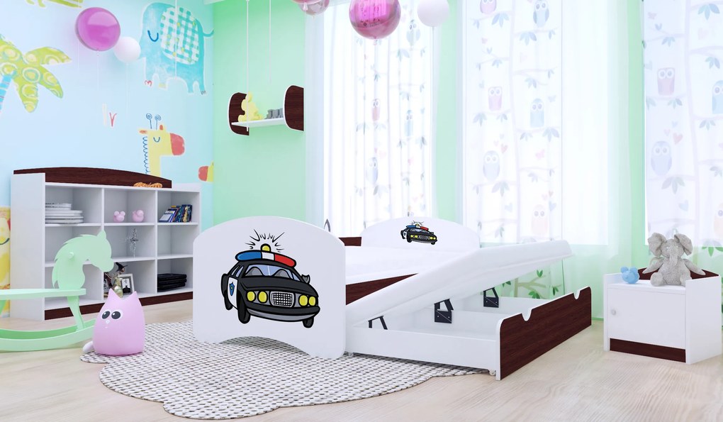 Svět pokojů Dětská postel Kevin pro dvě děti - policie + matrace zdarma Barva: Oranžová, Rozměr: 180x90 cm (+400 Kč), Zábrana: ANO (+450 Kč)