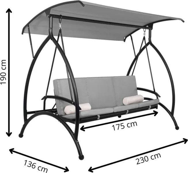 Zahradní houpačka 3-místná SPRINGOS JOKO GS0030, šedá