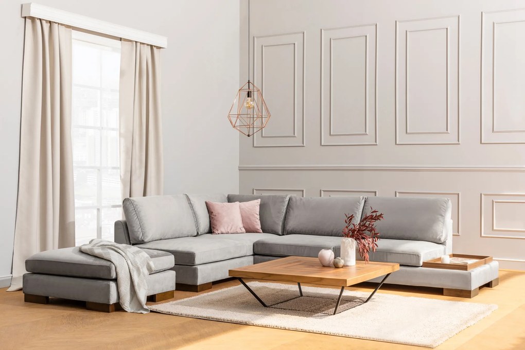 Hanah Home Rohová pohovka TULIP 313cm světle šedá levý roh s pufem 560ARE1156