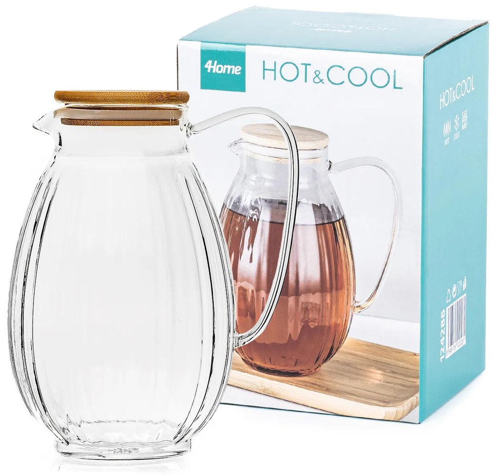 4Home Skleněný džbán Hot&Cool Juicy s bambusovým víčkem, 1,5 l