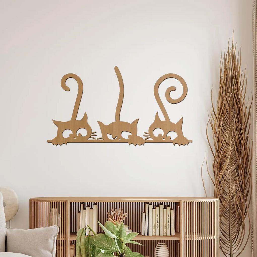 dřevo života Dřevěná dekorace na zeď  Kočičí trio Barevný vzor: Bílá, Rozměry (cm): 60x33