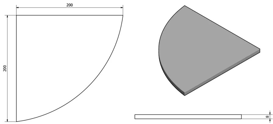 Sapho Police rohová, čtvrtkruhová 200x200x8mm, čiré sklo 23487