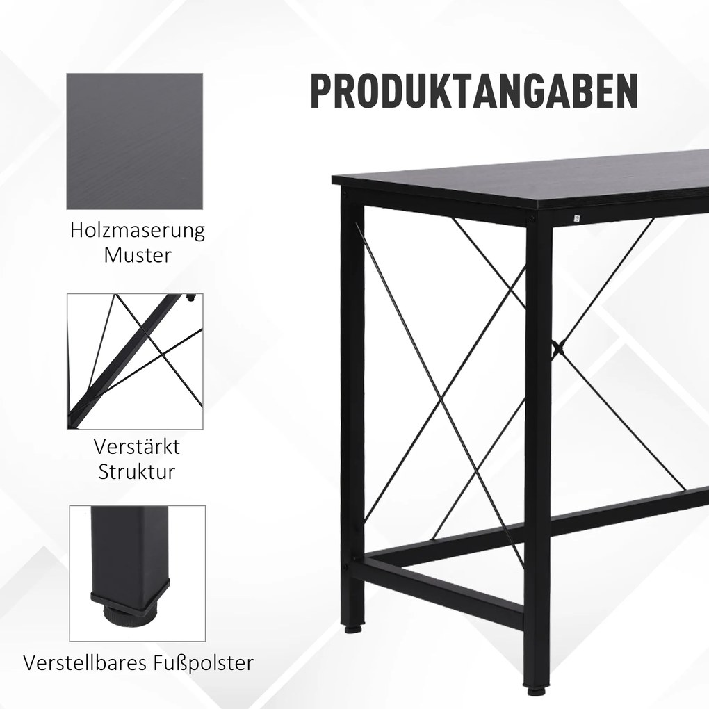 Počítačový stůl HOMCOM Rohový stůl ve tvaru L 150x150x76cm MDF černý, moderní rohový stůl pro kancelář a domácí pracovnu