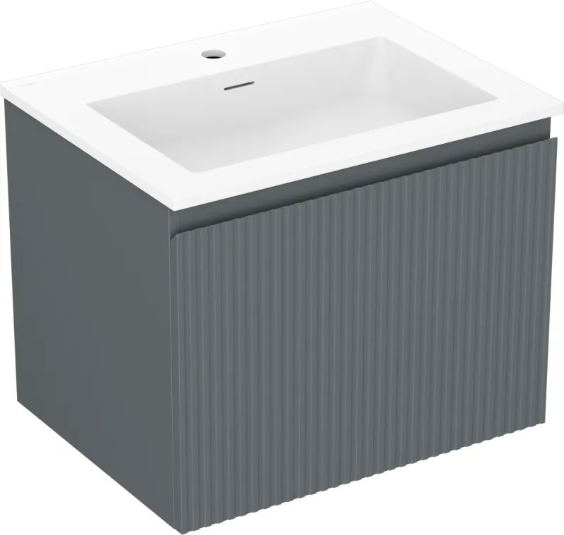 Mexen Rivel, koupelnová skříňka 60 cm s umyvadlem Otis, 1 zásuvka, drážkovaná, grafitová matná/bílá matná, 91A20-06047-1-BF66-W18M01
