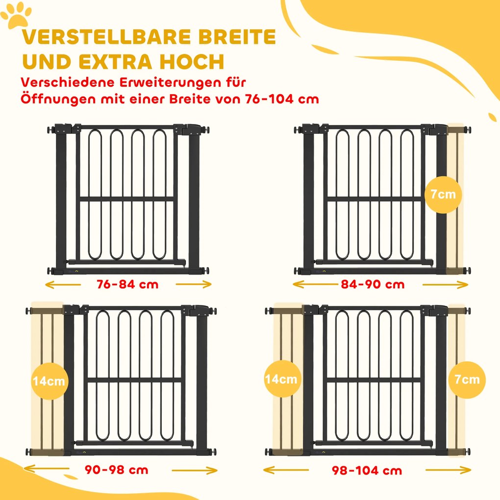 Dveřní bezpečnostní branka pes, 76-104 cm zábrana bez vrtání, schodišťová branka